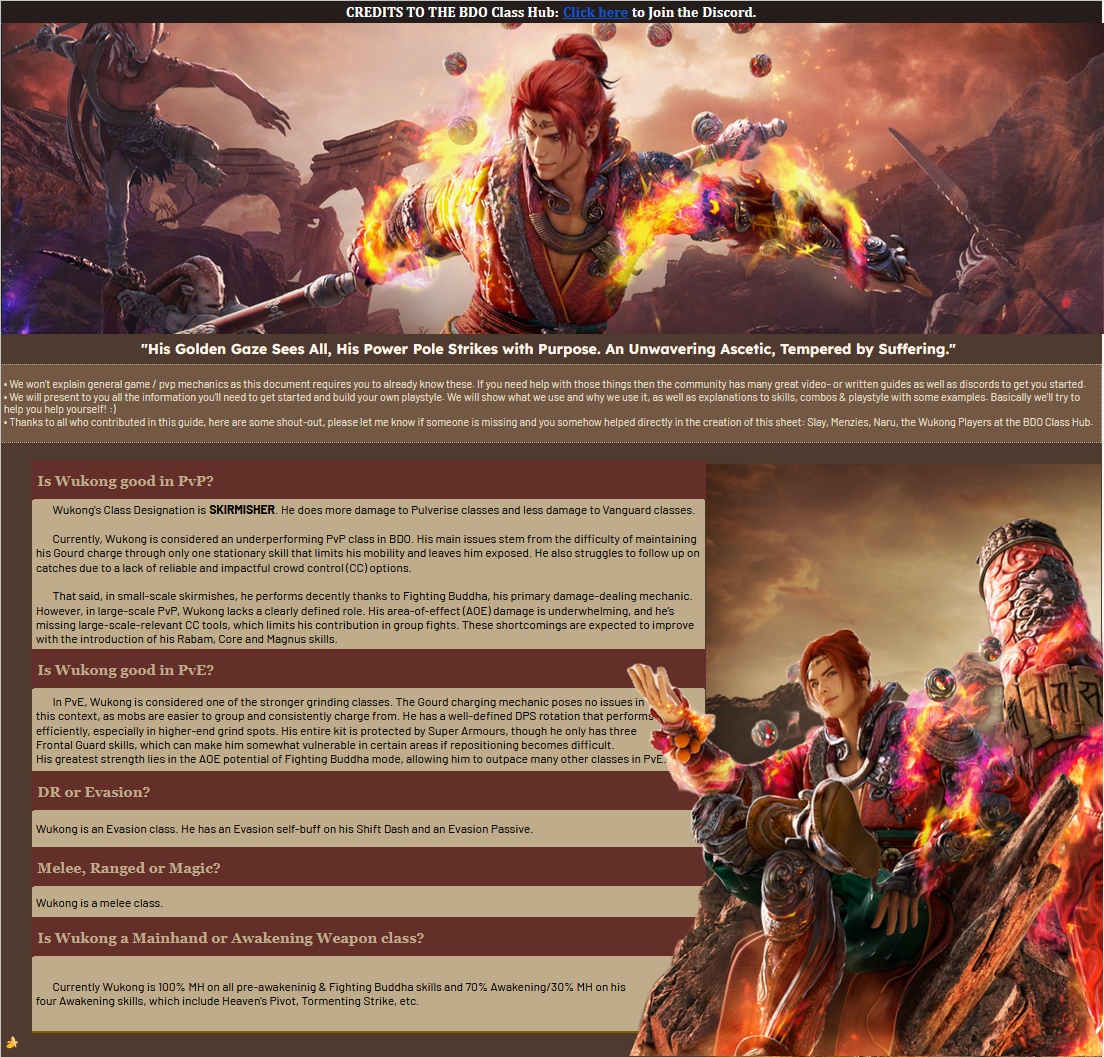 [Classes] [Wukong] Official BDO Class Hub Guide | Black Desert NA/EU
