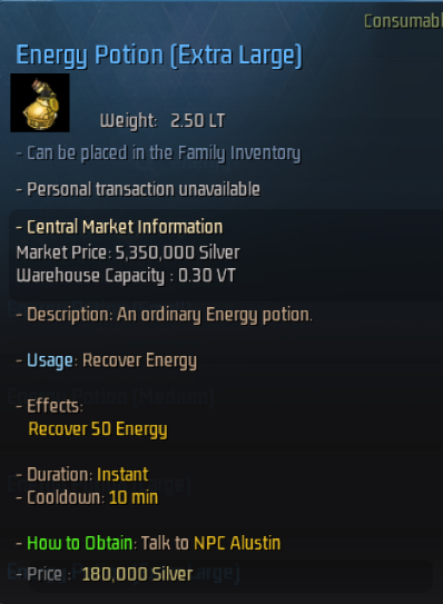 [Feedback] Infinite Energy Potion Implementation | Black Desert NA/EU