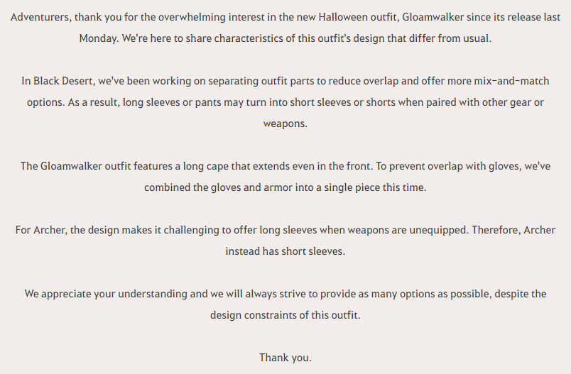 [Feedback] Long sleeves for Archer Gloamwalker outfit | Black Desert NA/EU