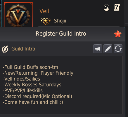 [Guild & Friends] [Progression Guild] [NA] Veil (PvX/Lifeskills/Sailies ...
